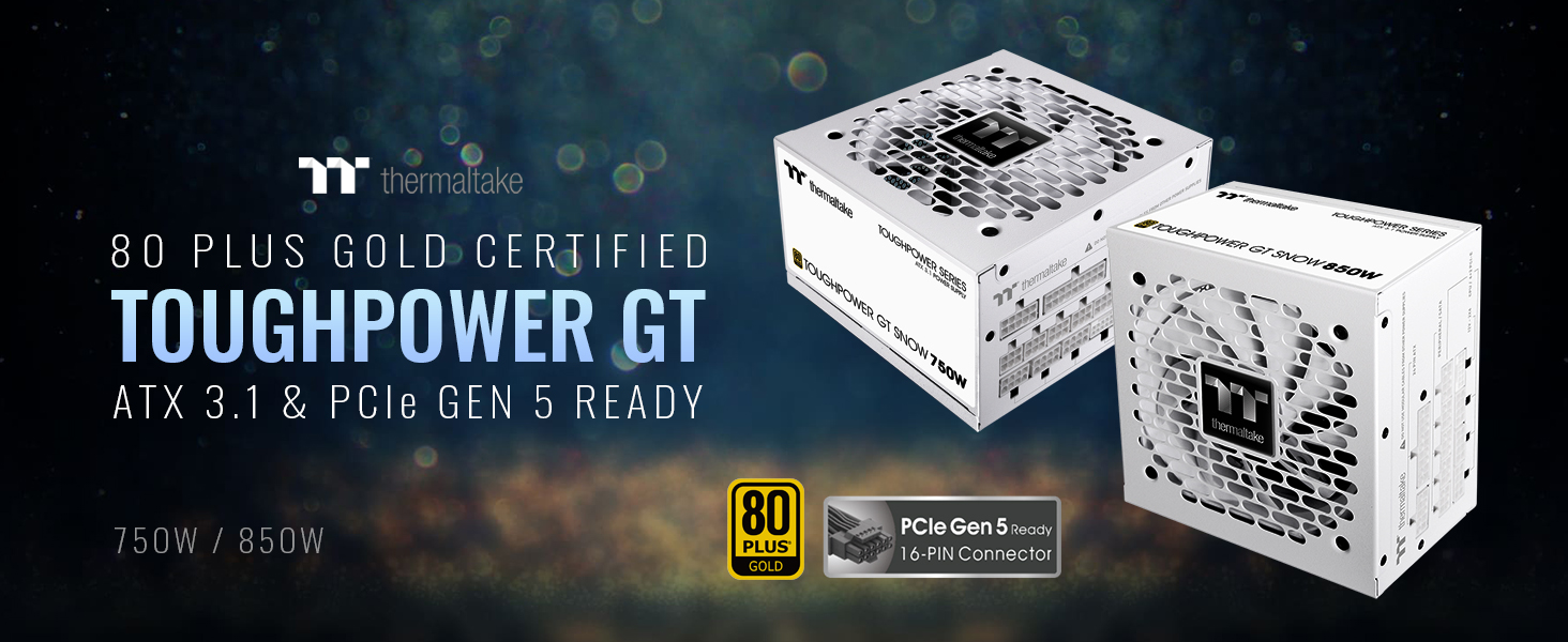 Thermaltake Toughpower GT 750W ATX 3.1 Snow Standard Power Supply; 80 Plus Gold Efficiency ...